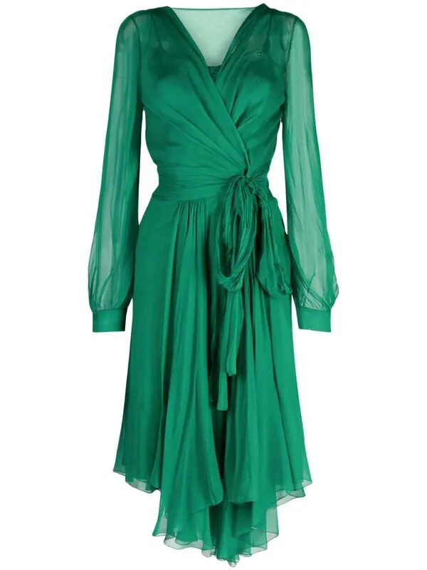 Alberta Ferretti Asymmetric Silk Wrap Dress