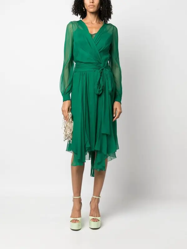Alberta Ferretti Asymmetric Silk Wrap Dress