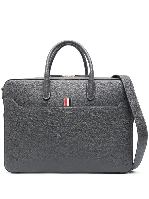 Thom Browne Pebble Grain-leather Business Bag - Grey