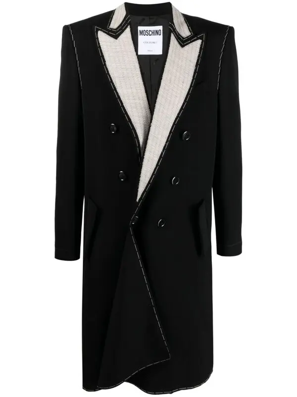 Moschino Contrast-lapels Double-breasted Coat - Black