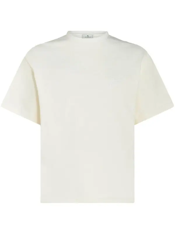 Etro Logo-embroidered Cotton T-shirt - Neutrals