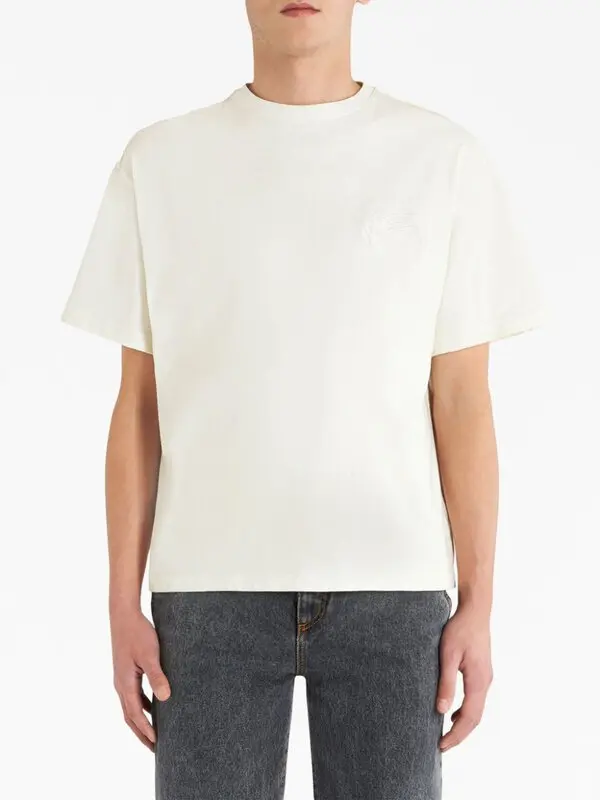 Etro Logo-embroidered Cotton T-shirt - Neutrals