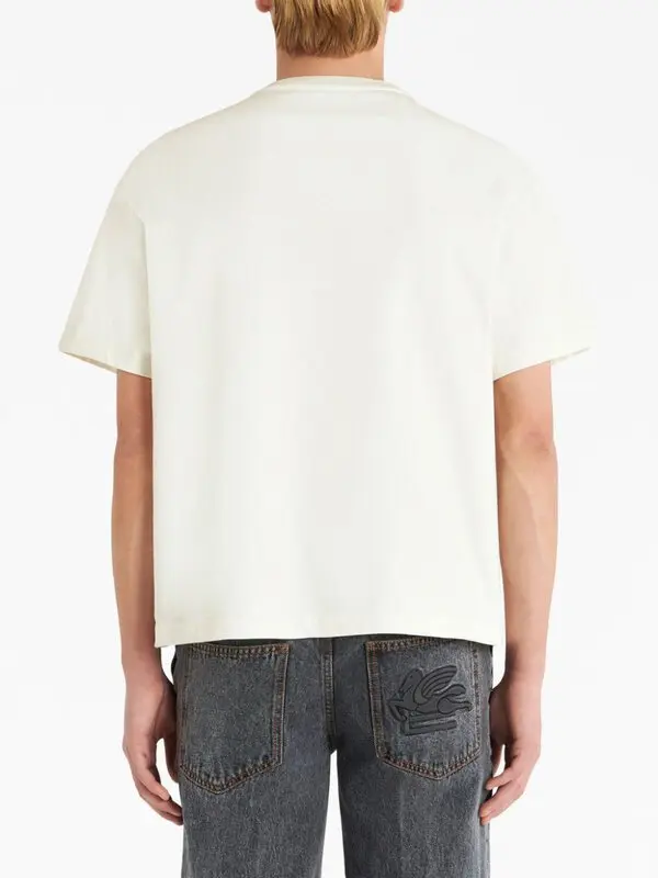 Etro Logo-embroidered Cotton T-shirt - Neutrals