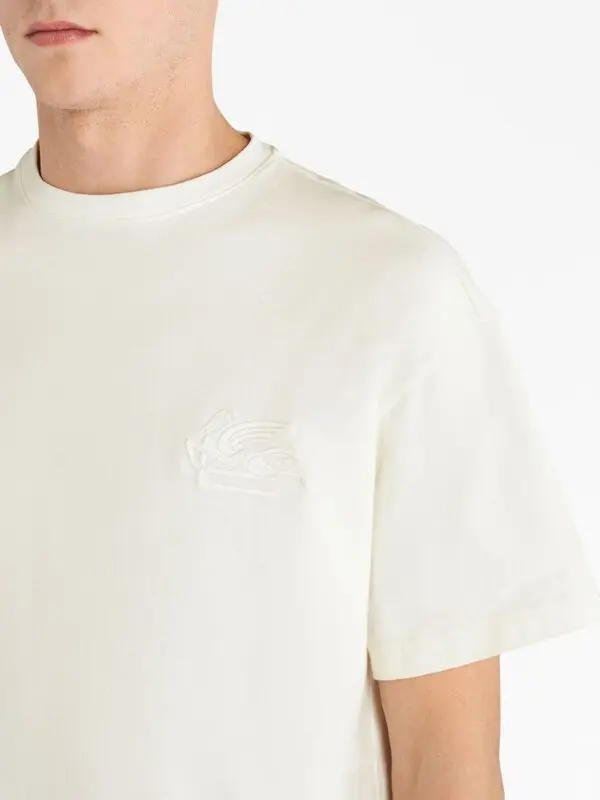 Etro Logo-embroidered Cotton T-shirt - Neutrals