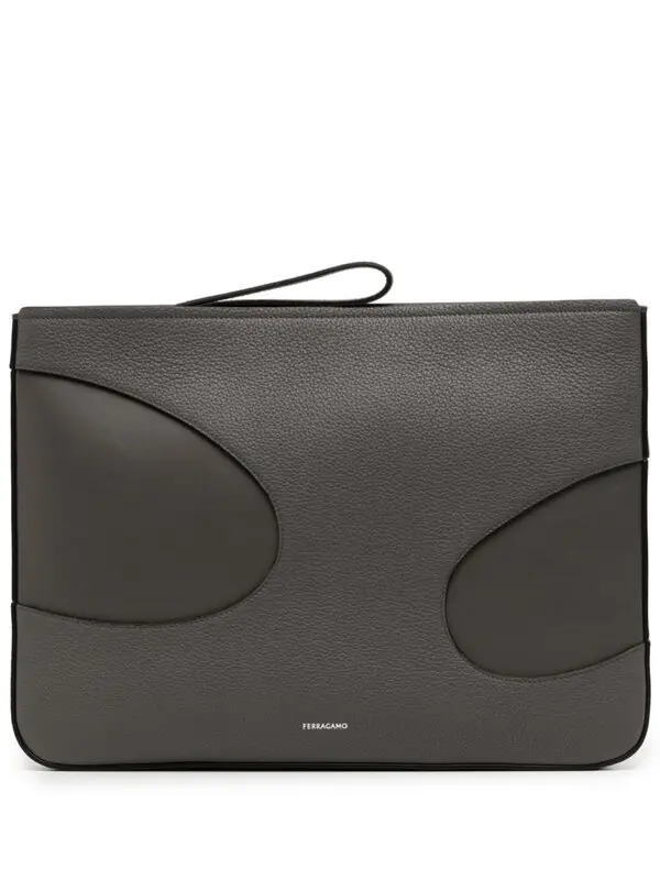 FERRAGAMO Cut-out Leather Laptop Bag - Grey
