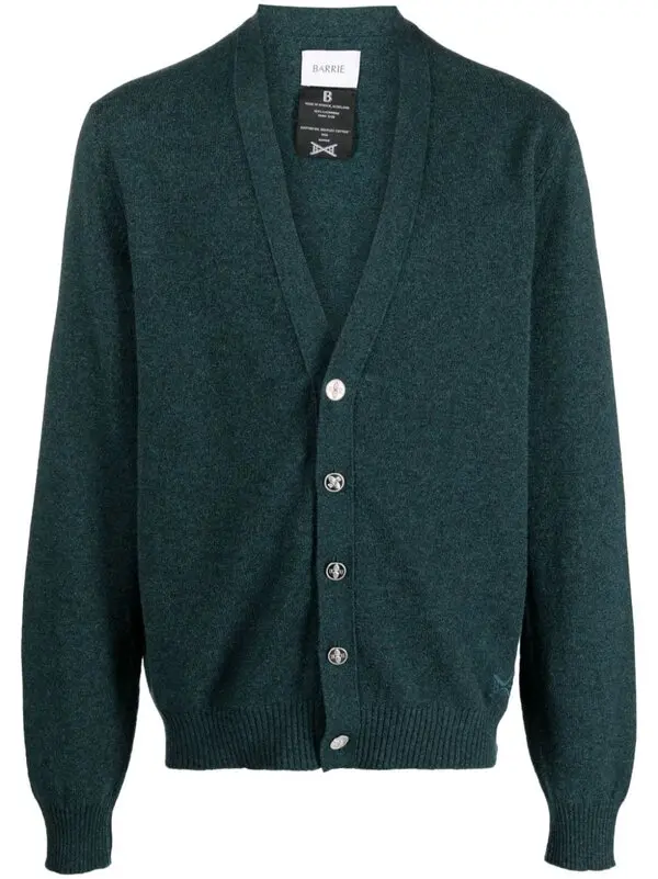 BARRIE B Label Logo-embroidered Cashmere Cardigan - Green