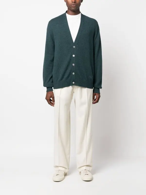 BARRIE B Label Logo-embroidered Cashmere Cardigan - Green
