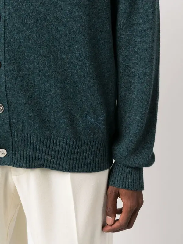 BARRIE B Label Logo-embroidered Cashmere Cardigan - Green