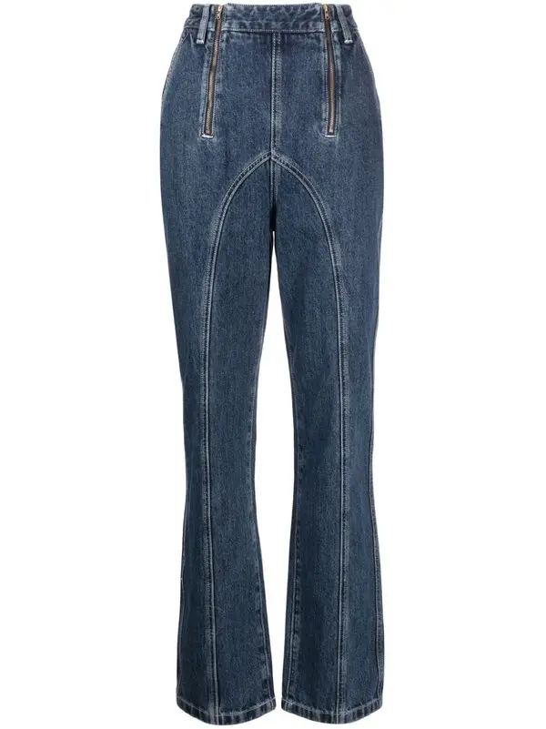SELF-PORTRAIT Zip-embellished Straight-leg Jeans