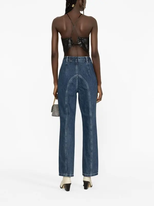 SELF-PORTRAIT Zip-embellished Straight-leg Jeans