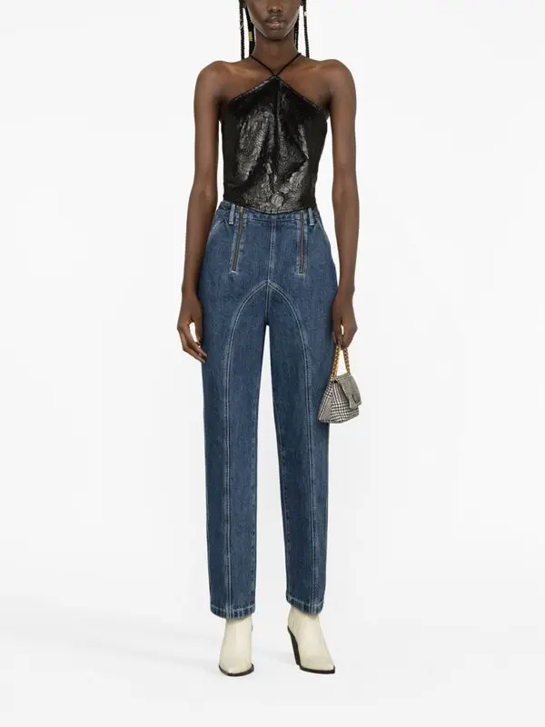 SELF-PORTRAIT Zip-embellished Straight-leg Jeans