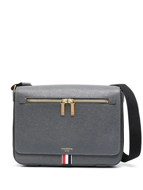 Thom Browne Logo-lettering Leather Messenger Bag - Grey
