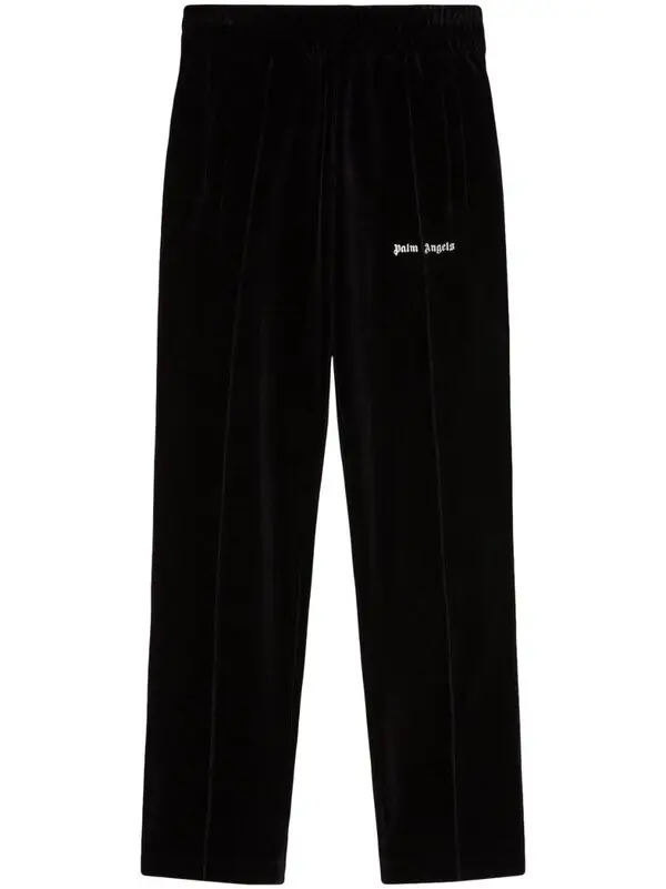 Palm Angels Logo-print Velvet Track Pants - Black