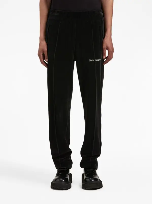 Palm Angels Logo-print Velvet Track Pants - Black