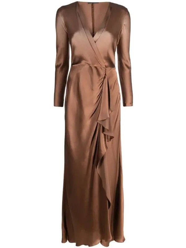 Alberta Ferretti Draped Wrap-effect Satin Maxi Dress