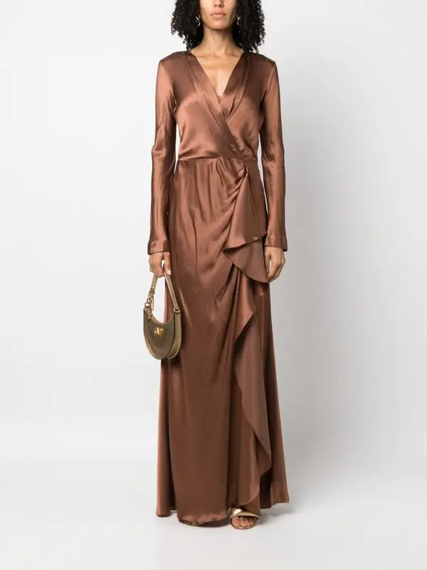 Alberta Ferretti Draped Wrap-effect Satin Maxi Dress