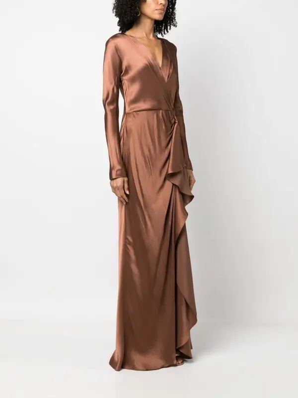 Alberta Ferretti Draped Wrap-effect Satin Maxi Dress