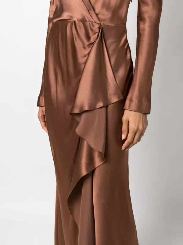 Alberta Ferretti Draped Wrap-effect Satin Maxi Dress