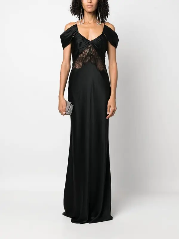 Alberta Ferretti Lace-detail Off-shoulder Gown