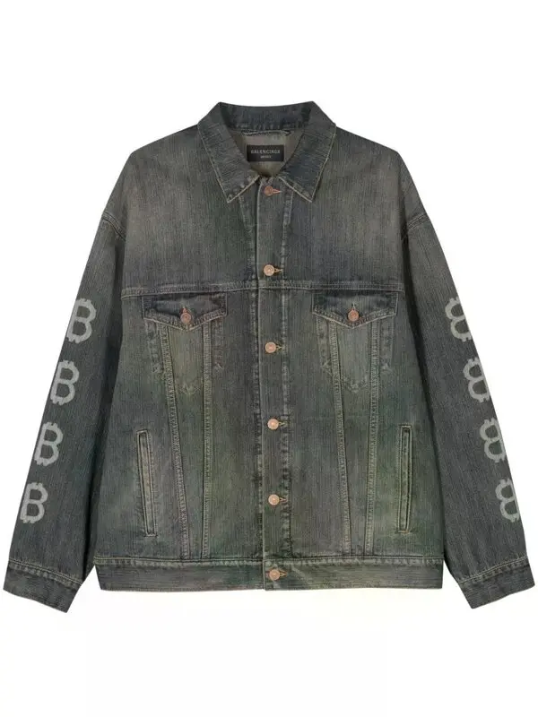 Balenciaga Logo-print Denim Jacket - Blue