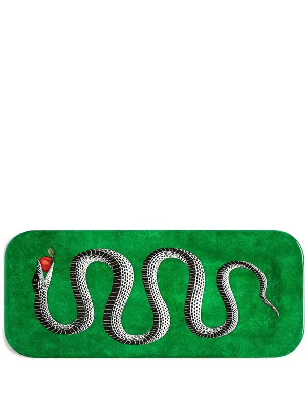 FORNASETTI Serpente Hand-decorated Wood Tray - Green