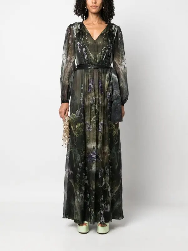 Alberta Ferretti Winter Garden-print Silk Maxi Dress
