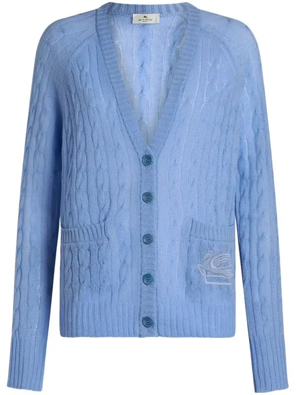 Etro Pegaso-motif Cable-knit Cardigan