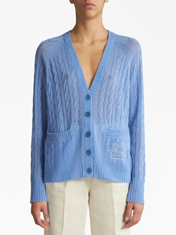 Etro Pegaso-motif Cable-knit Cardigan