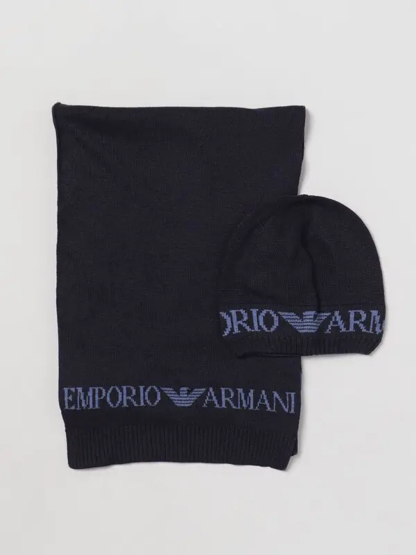 Emporio Armani Wool-blend Beanie And Scarf Set - Blue