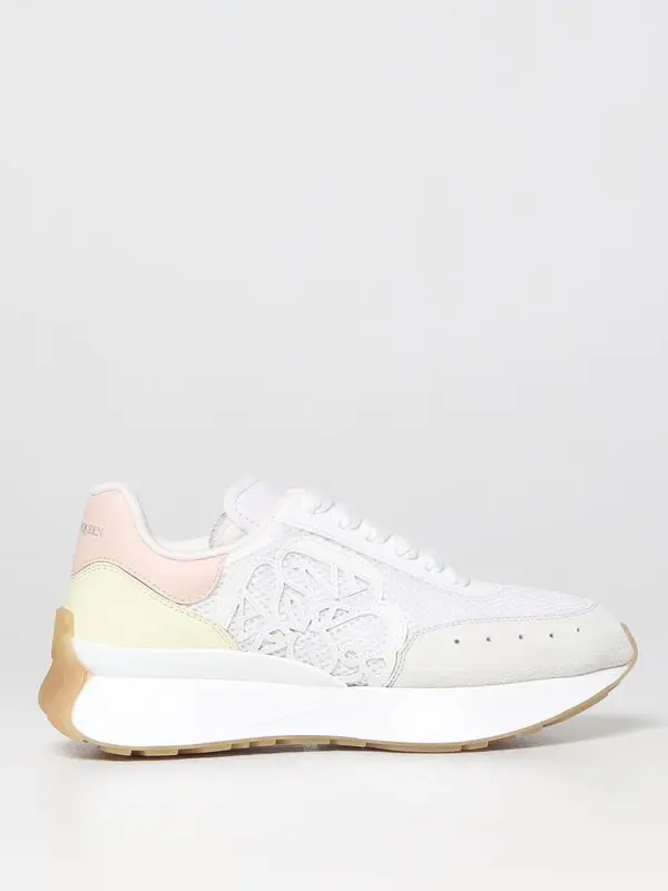 Alexander McQueen Sneakers In Mesh And Leather With Seal Logo - White