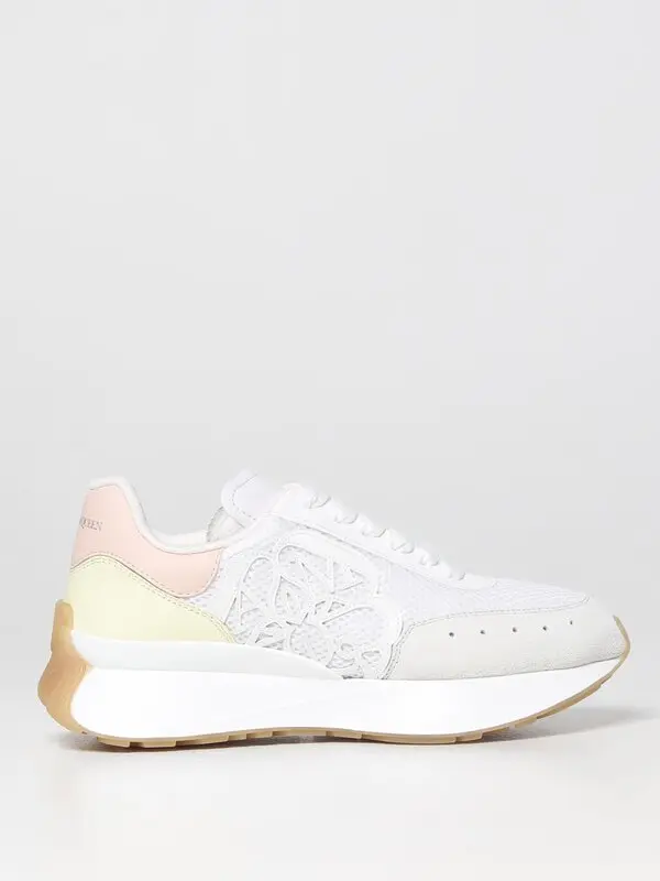 Alexander McQueen Sneakers In Mesh And Leather With Seal Logo - White