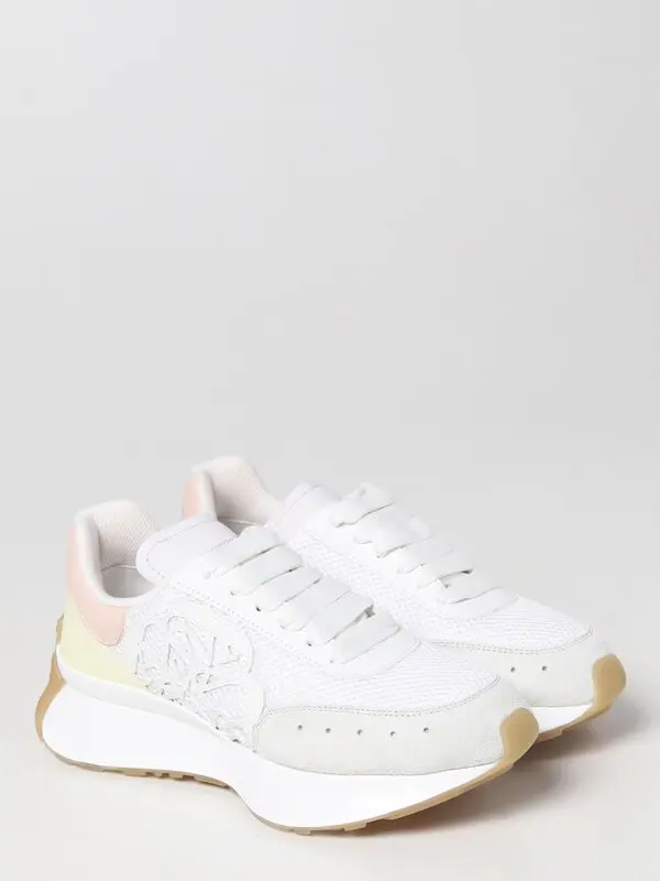 Alexander McQueen Sneakers In Mesh And Leather With Seal Logo - White