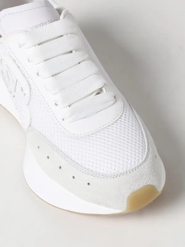 Alexander McQueen Sneakers In Mesh And Leather With Seal Logo - White