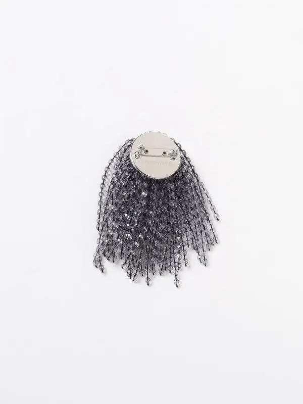 Emporio Armani Brooch With Beaded Fringes - Grey