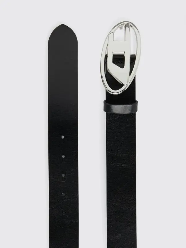 DIESEL® Belt With Oval Logo Buckle - Black