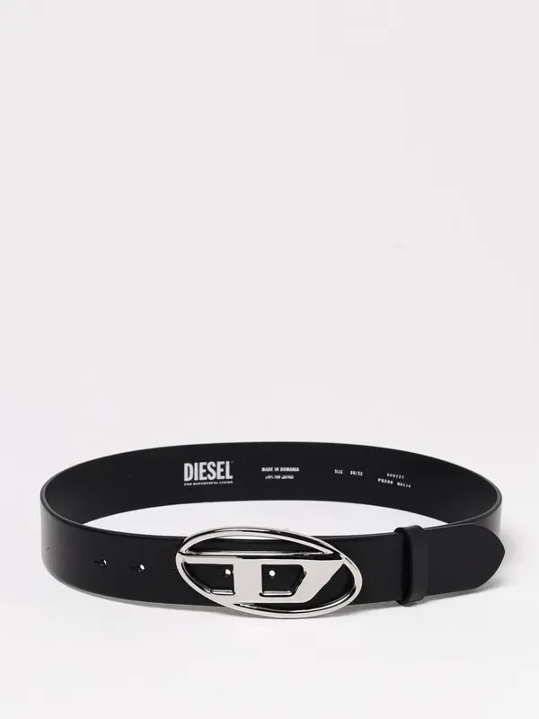 DIESEL® Belt With Oval Logo Buckle - Black