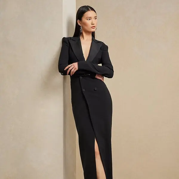 Kristian Silk Ralph Lauren Womens Tuxedo Ralph Lauren Kristian Silk Cady  Evening Dress Black Editorialist