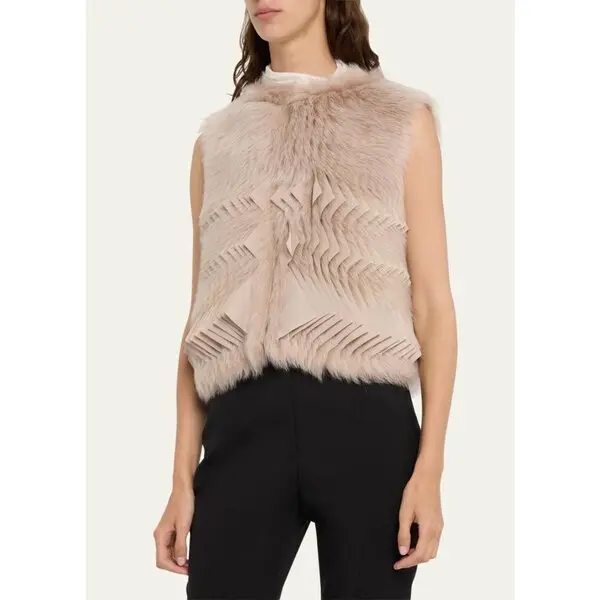 Giorgio Armani Shearling Silk Vest - Solid Medium Beige