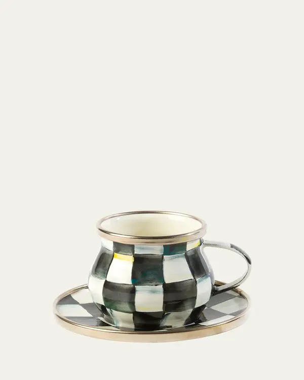 MACKENZIE-CHILDS Courtly Check Enamel Espresso Cup & Saucer Set