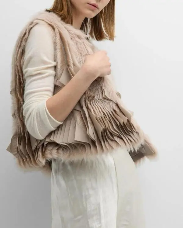 Giorgio Armani Shearling Silk Vest - Solid Medium Beige