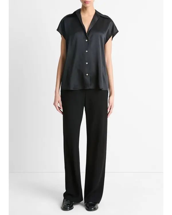 Vince Silk Cap-sleeve Shirt - Black