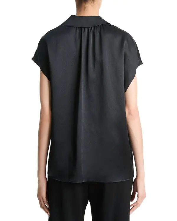 Vince Silk Cap-sleeve Shirt - Black