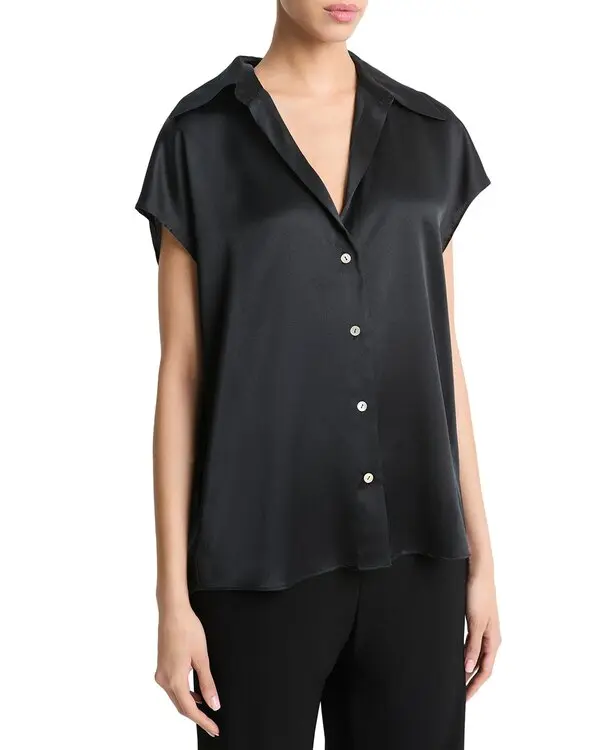 Vince Silk Cap-sleeve Shirt - Black