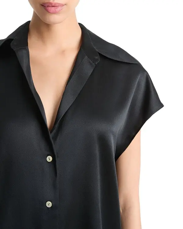 Vince Silk Cap-sleeve Shirt - Black