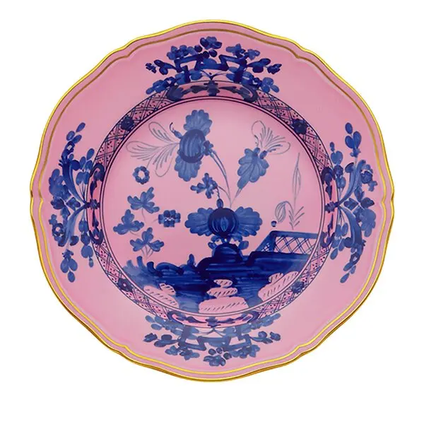 GINORI 1735 Oriente Italiano Flat Dessert Plate - Pink/blue