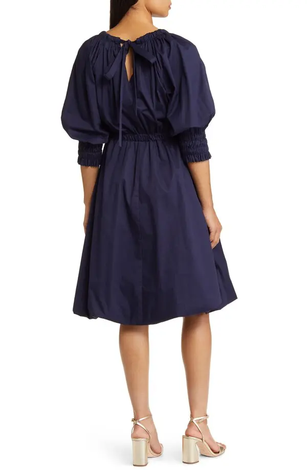En Saison Brigitta Puff Sleeve A-Line Dress In Navy - 61% Off | Editorialist