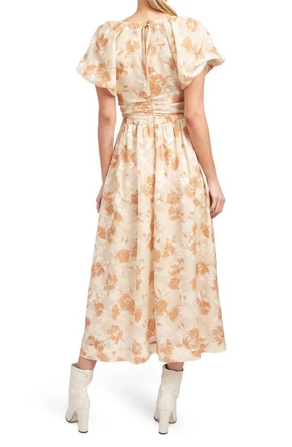 EN SAISON Florence Ruched Floral Midi A-line Dress