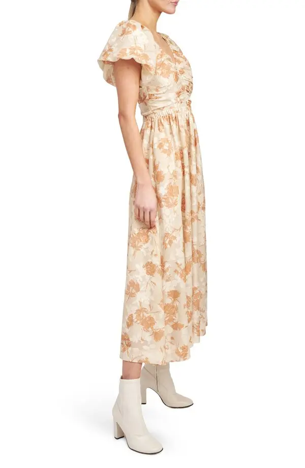 EN SAISON Florence Ruched Floral Midi A-line Dress