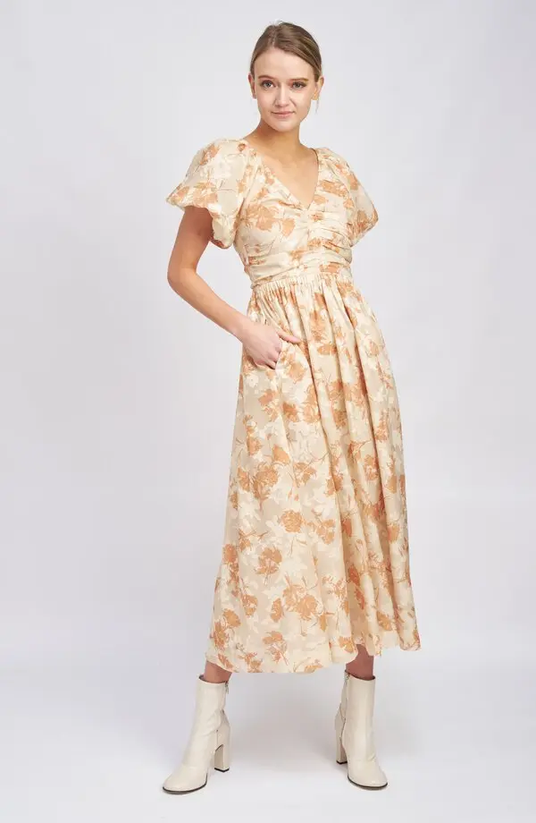 EN SAISON Florence Ruched Floral Midi A-line Dress