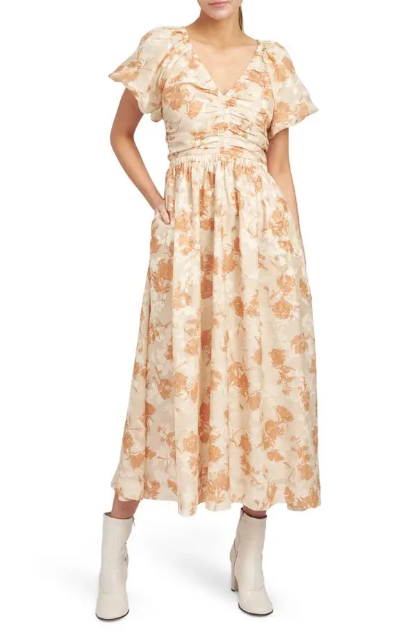 EN SAISON Florence Ruched Floral Midi A-line Dress